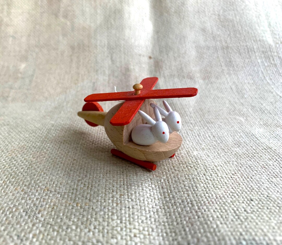 Vintage Bunny Rabbit Easter Ornament; Wooden Bunny Helicopter Made in ...
