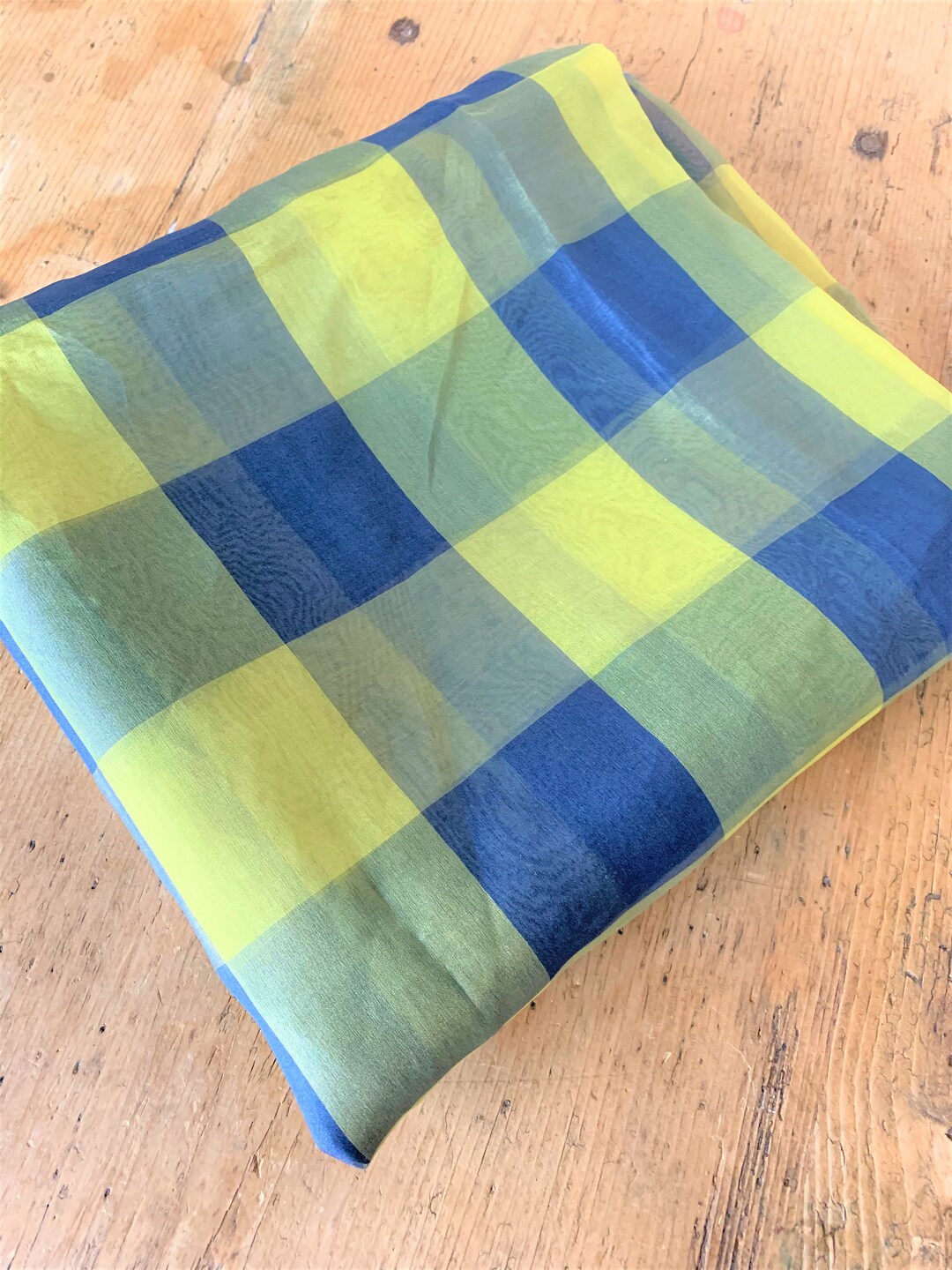 1980s Voile Chiffon Woven Blue Yellow Check 2 Yards X 43" - Etsy