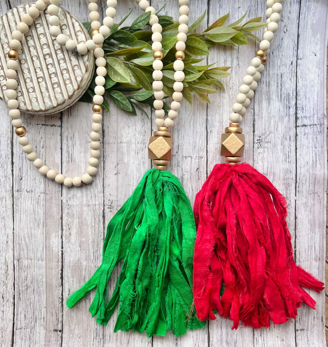 Red Tassel Necklace Green Fabric Tassel Necklace Red Silk Tassel Silk Fabric Tassel