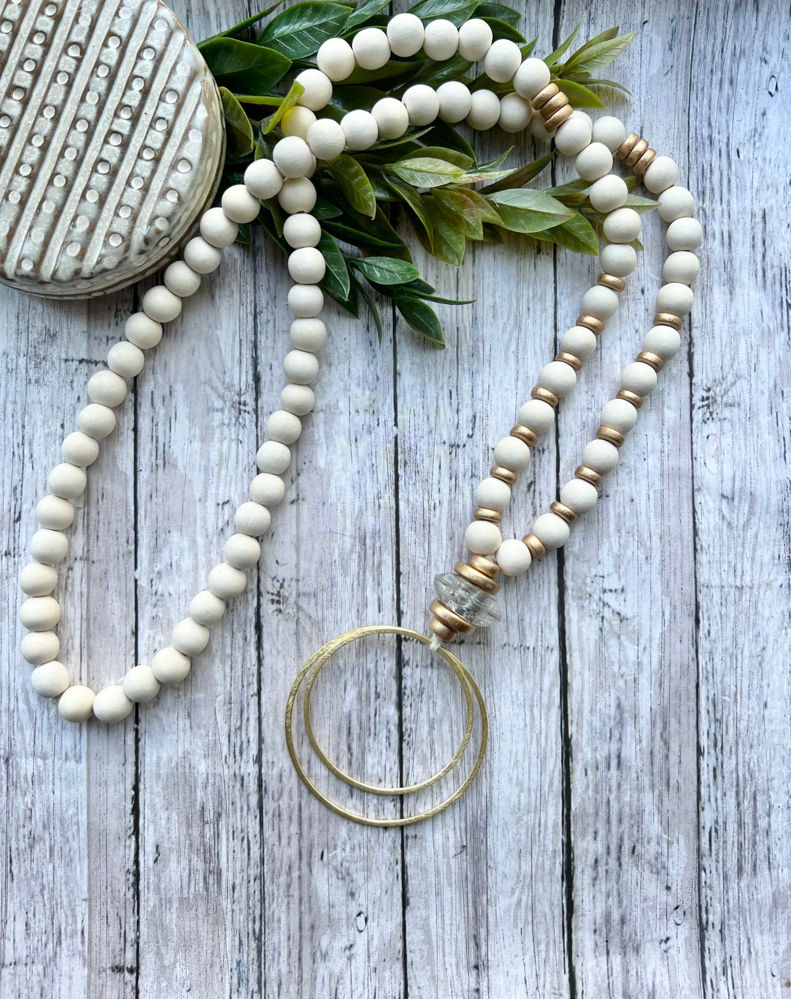 Beaded Long Necklace Beaded Pendant Necklace Gold Circle - Etsy