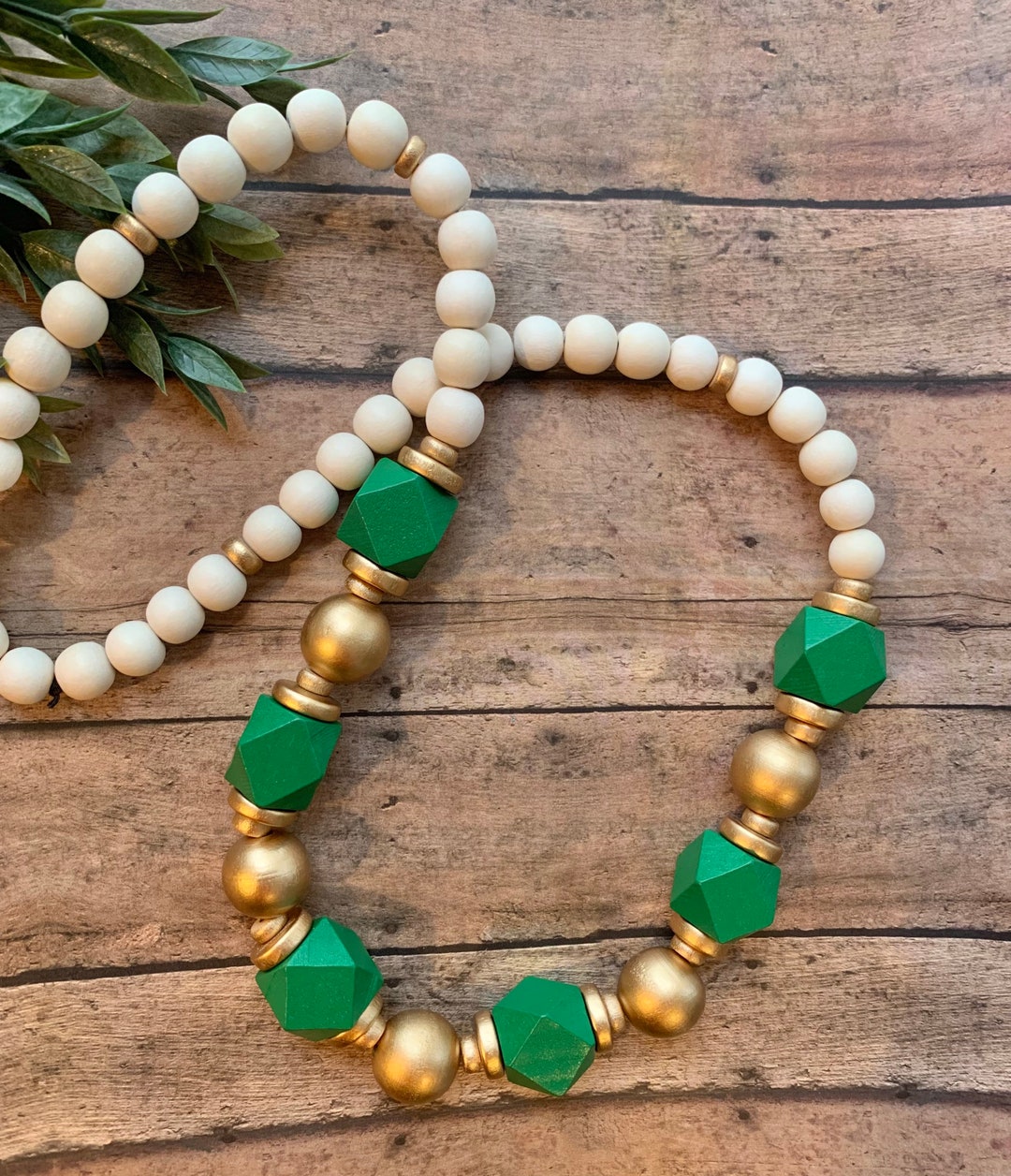 Green Necklace. Green and Gold Statement Necklace. Green Wood Chunky ...