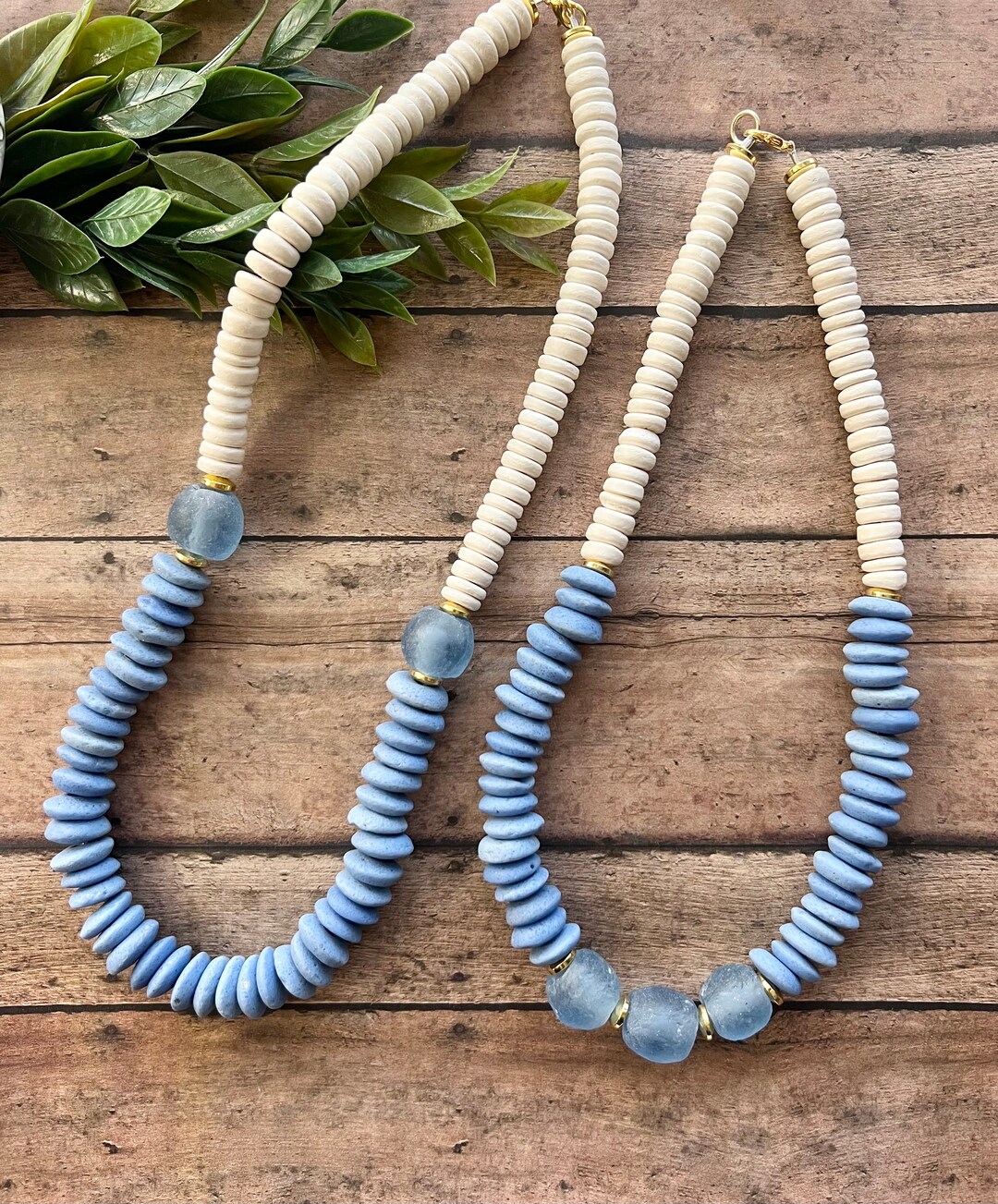 Light Blue Beaded Necklace, Recycled Glass Sky Blue Necklace, Light ...