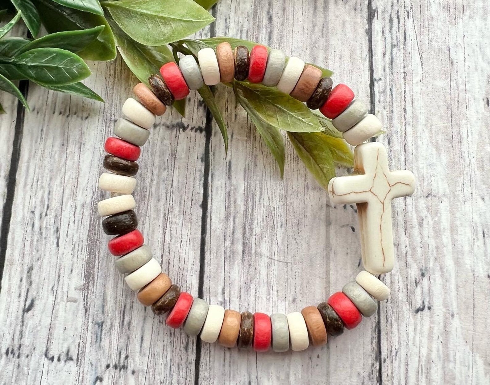 Small Cross Beaded Bracelet Fall Colors White Cross - Etsy