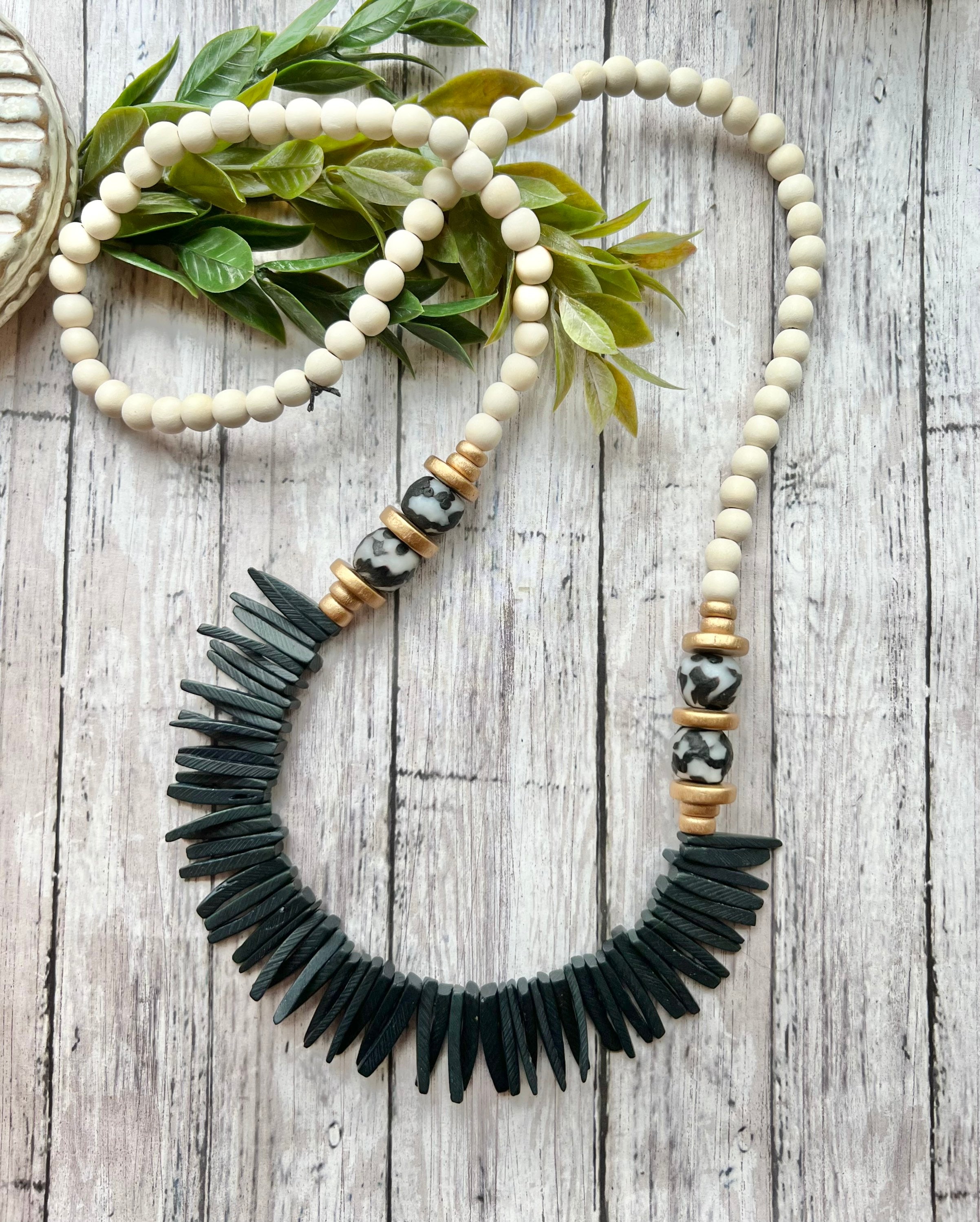Black beaded statement necklace Black and white Necklace Black and white beaded Necklace Recycled glass beads. Etsy