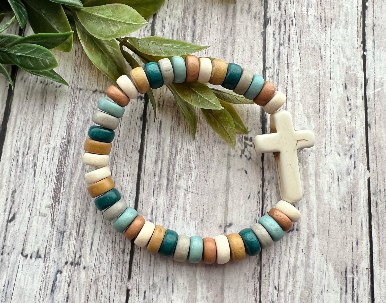 Small Cross Beaded Bracelet Fall Colors White Cross - Etsy