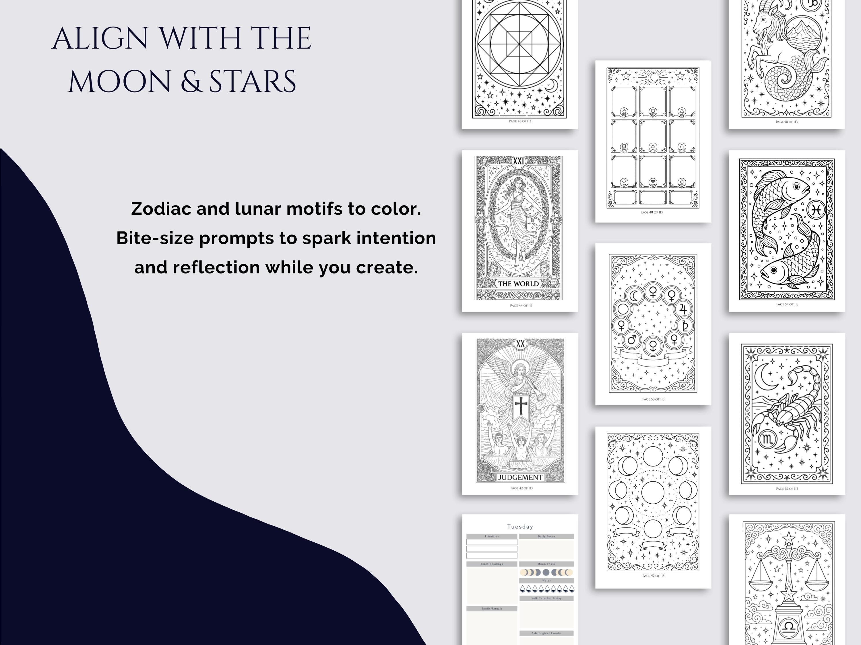 Tarot & Zodiac Coloring + Activity Book PDF | Astrology Puzzles, Word ...
