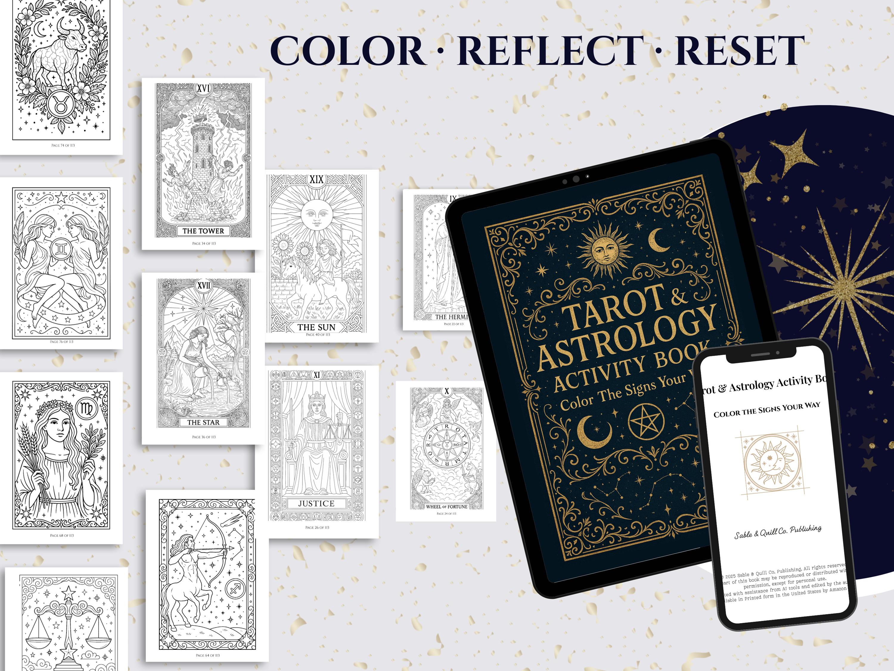 Tarot & Zodiac Coloring + Activity Book PDF | Astrology Puzzles, Word ...