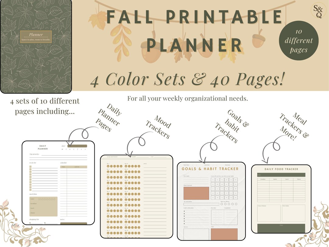 Fall Daily Planner Bundle: Habit Tracker, Food Log (digital Download ...