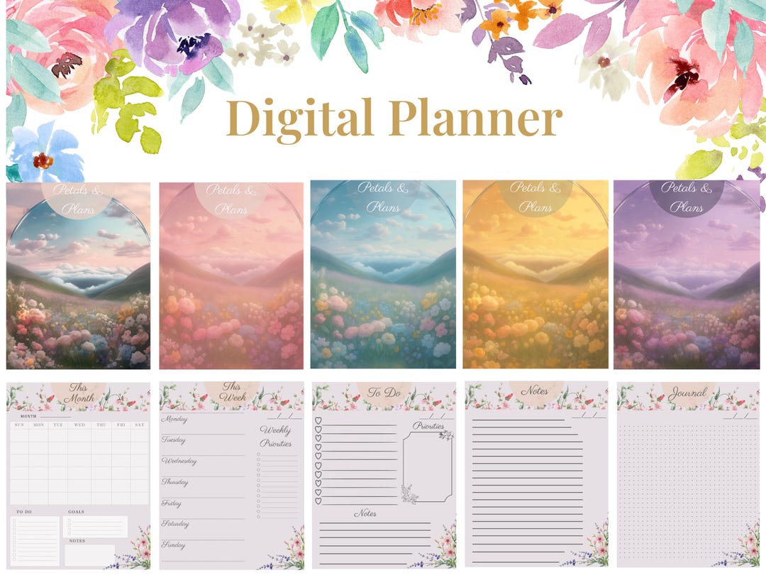 2026 Floral Digital Planner: 4 Color Themes, Printable PDF Journal - Etsy