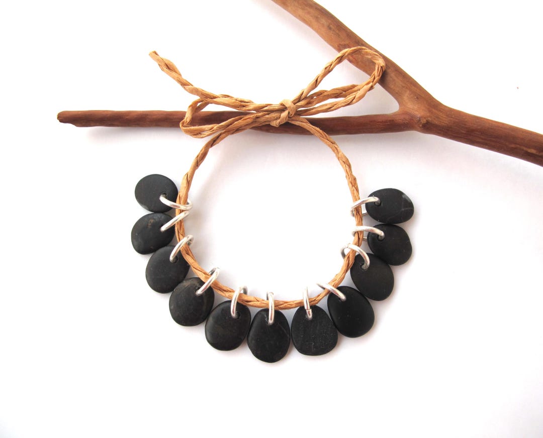 Small Black Beach Rock Jewelry Making Charms Set, Drilled Beach Stone ...
