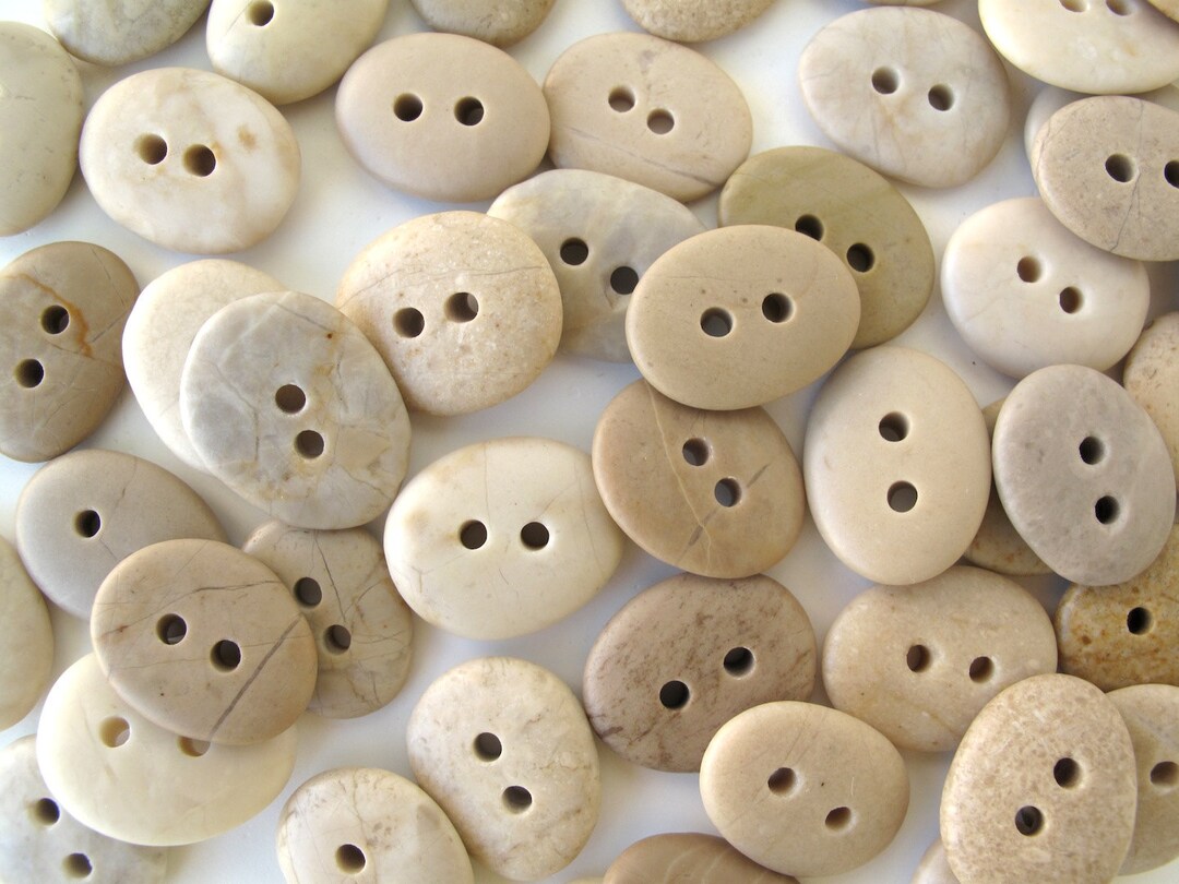 Small Single Beach Stone Buttons, Knitting Craft Buttons, Drilled River ...
