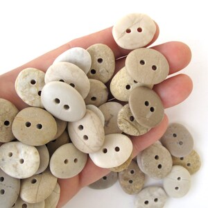 Small Single Beach Stone Buttons, Knitting Craft Buttons, Drilled River ...