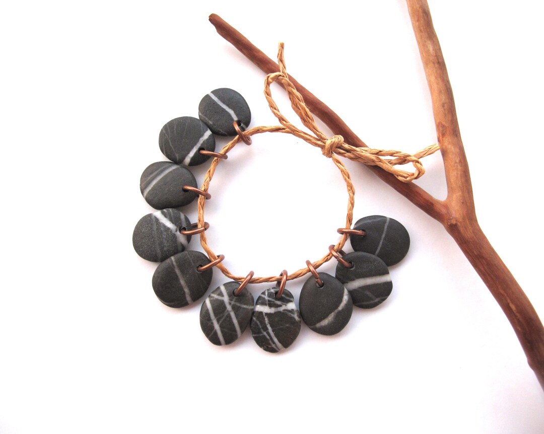 Small Striped Black and White Beach Rock Charms, Beach Stone Earring ...
