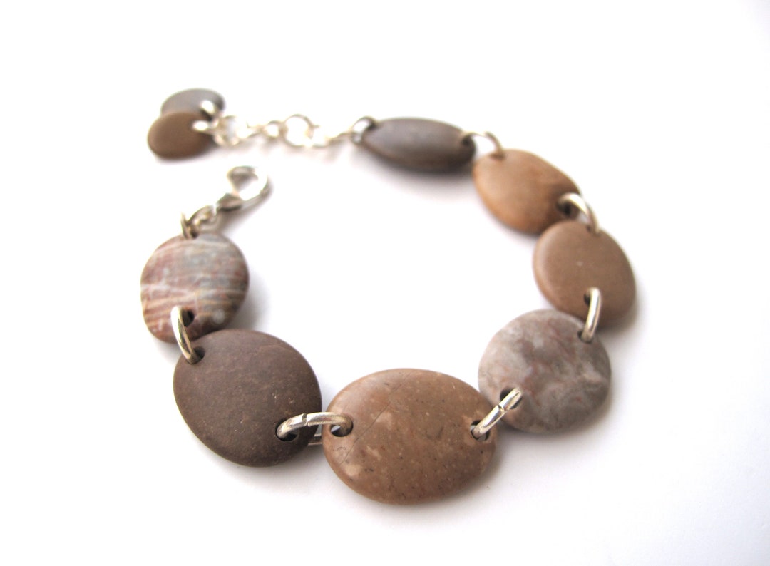 River Rock Rustic Bracelet, Handcrafted Boho Beach Pebble Bracelet ...