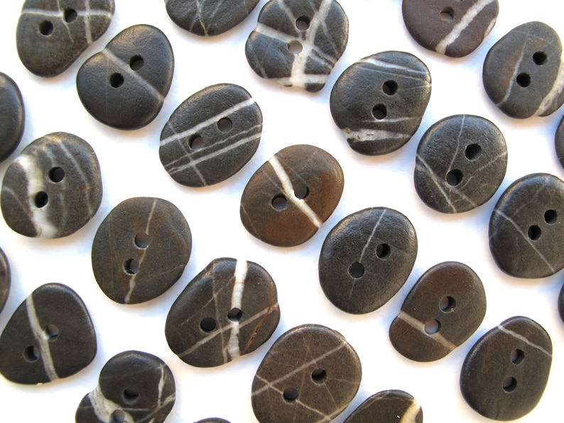 S/M/L Quartz Striped Mediterranean Handmade Beach Stone Buttons, X6 ...