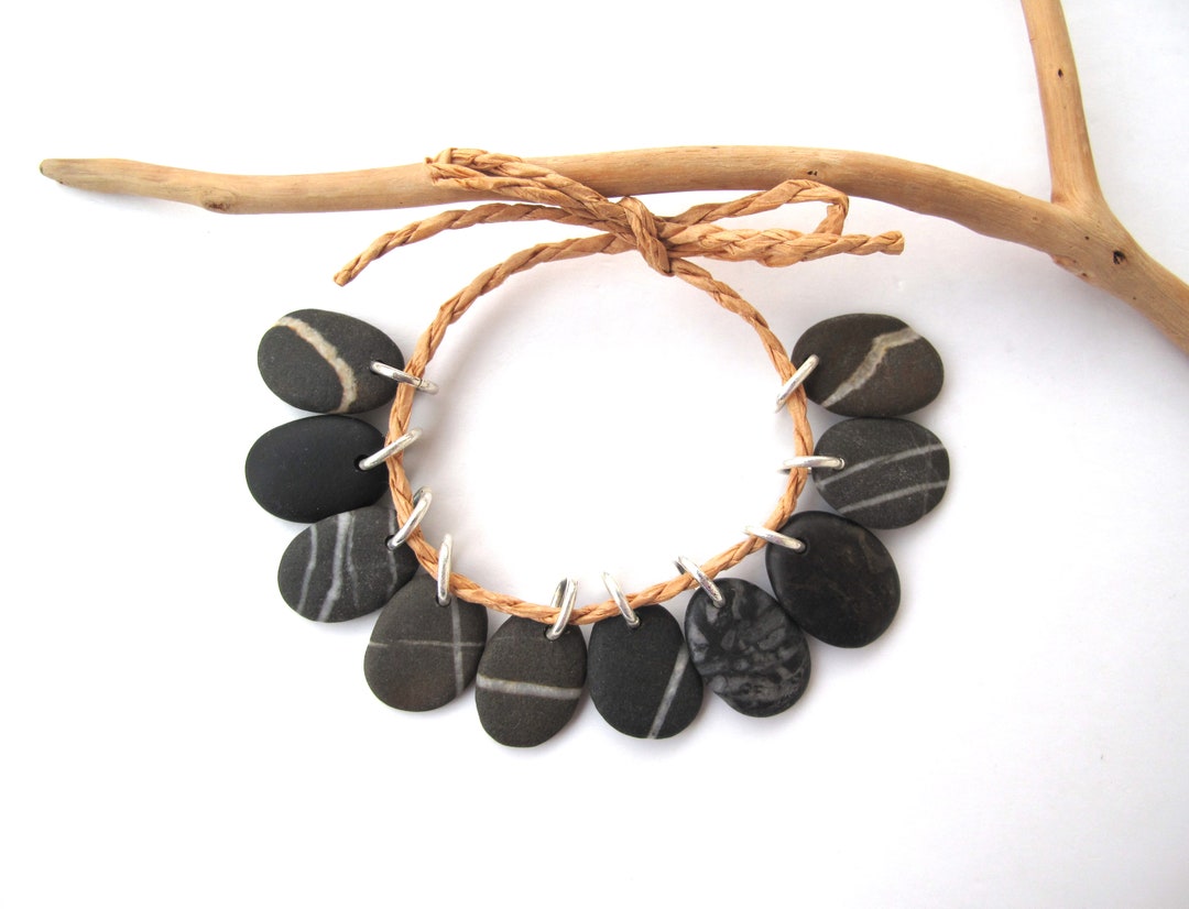 Drilled Small Striped Black Beach Rock Charms, Beach Stone Eco Jewelry ...