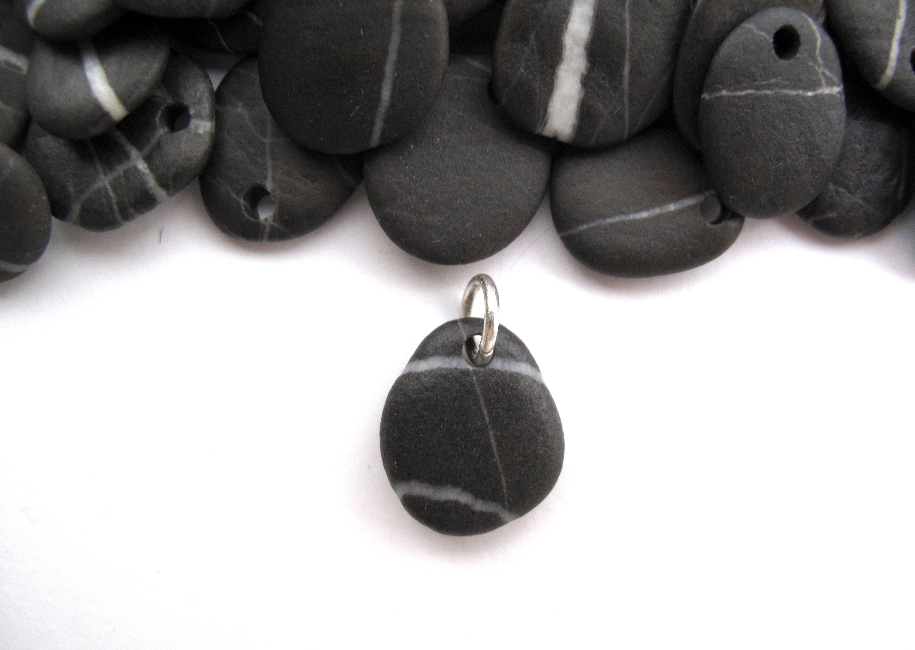 Drilled FOUR Small Striped River Rock Jewelry Making Beads | Etsy