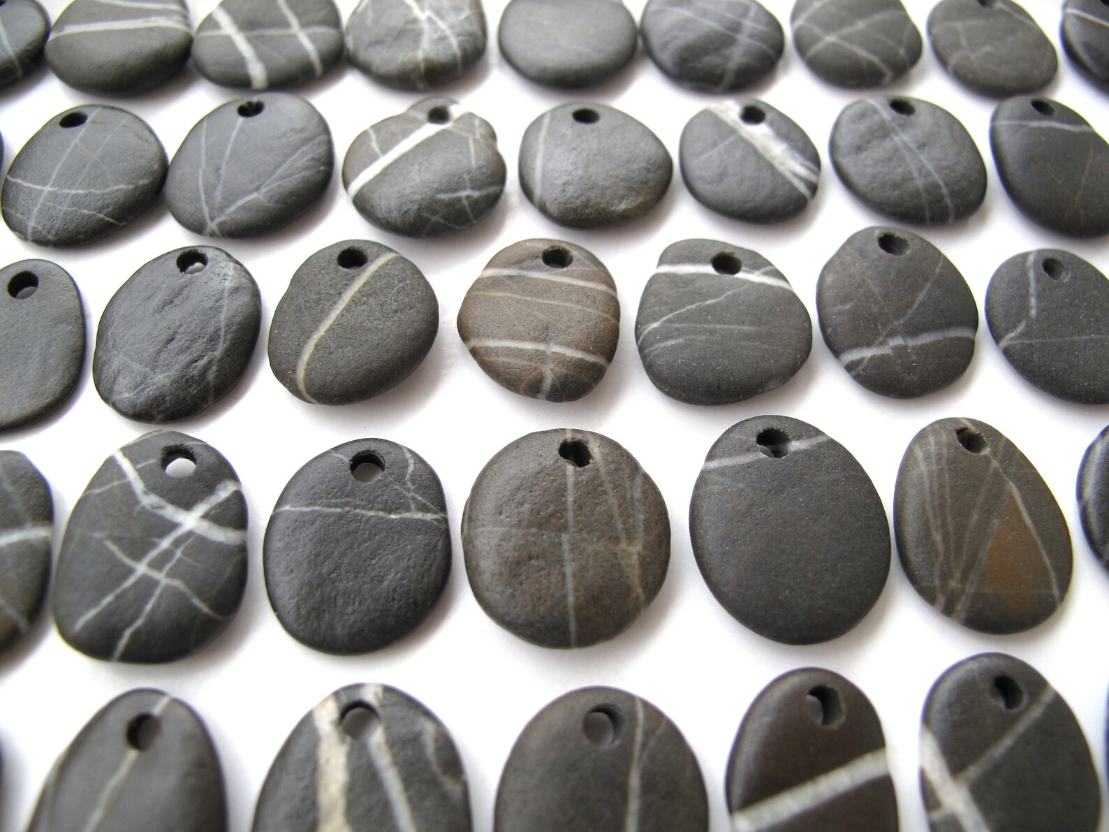 Drilled FOUR Small Striped River Rock Jewelry Making Beads | Etsy