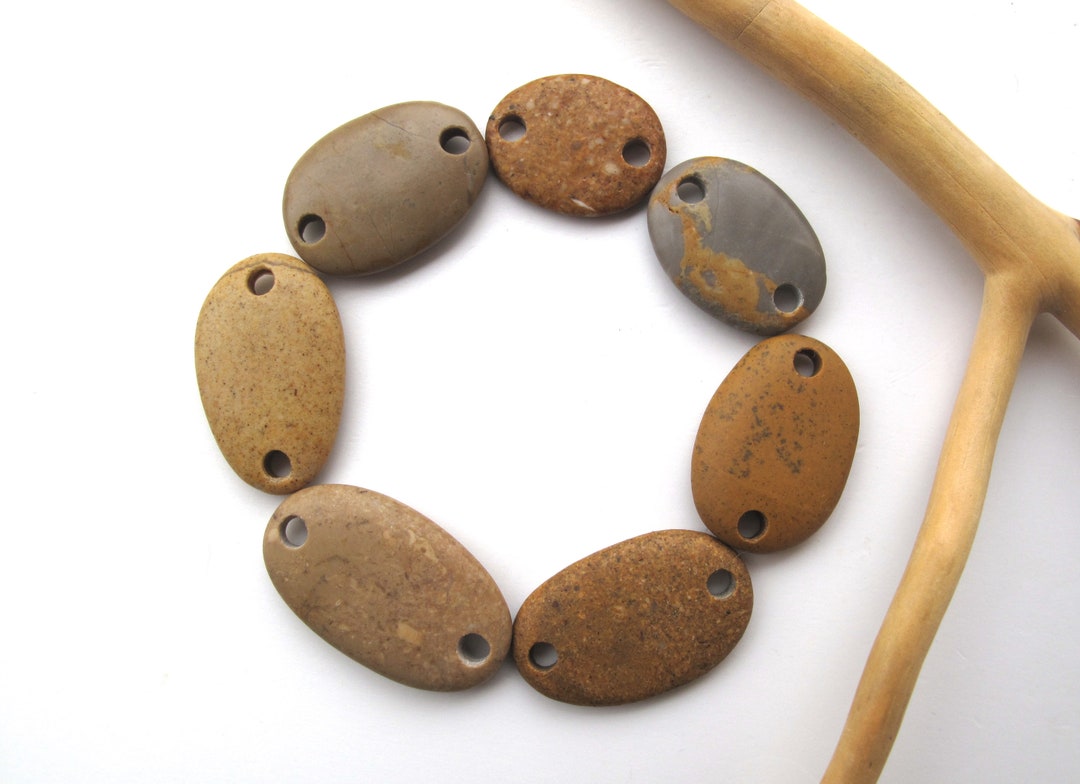 Drilled River Stone Bracelet Links, Beach Stone Connectors, Boho ...