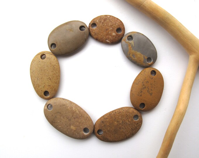 Drilled River Stone Bracelet Links, Beach Stone Connectors, Boho ...