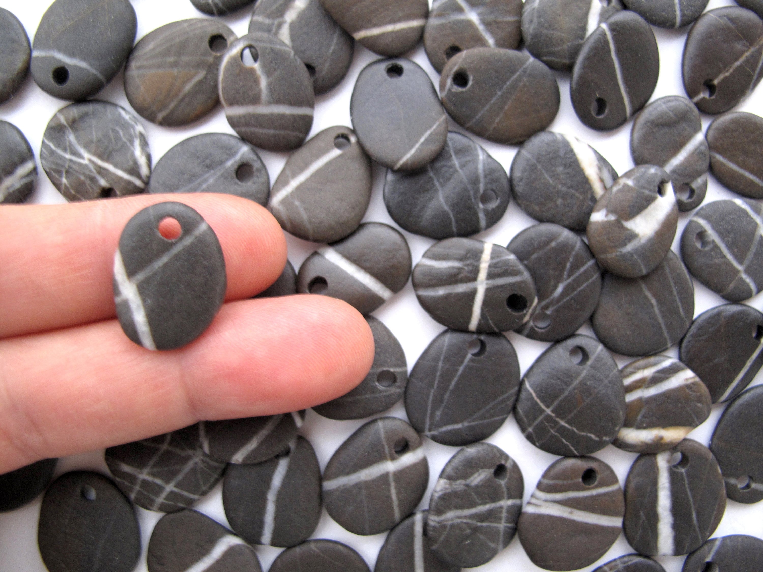 Drilled FOUR Small Striped River Rock Jewelry Making Beads | Etsy