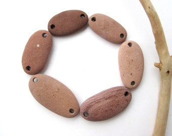 Drilled River Stone Bracelet Links, Beach Stone Connectors, Boho ...