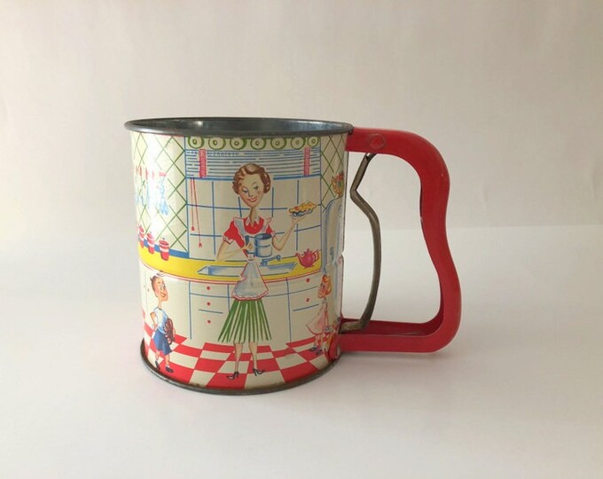 Vintage Androck Sifter, 1950's Kitchen Scene, Hand-i-sift, Red Handle ...