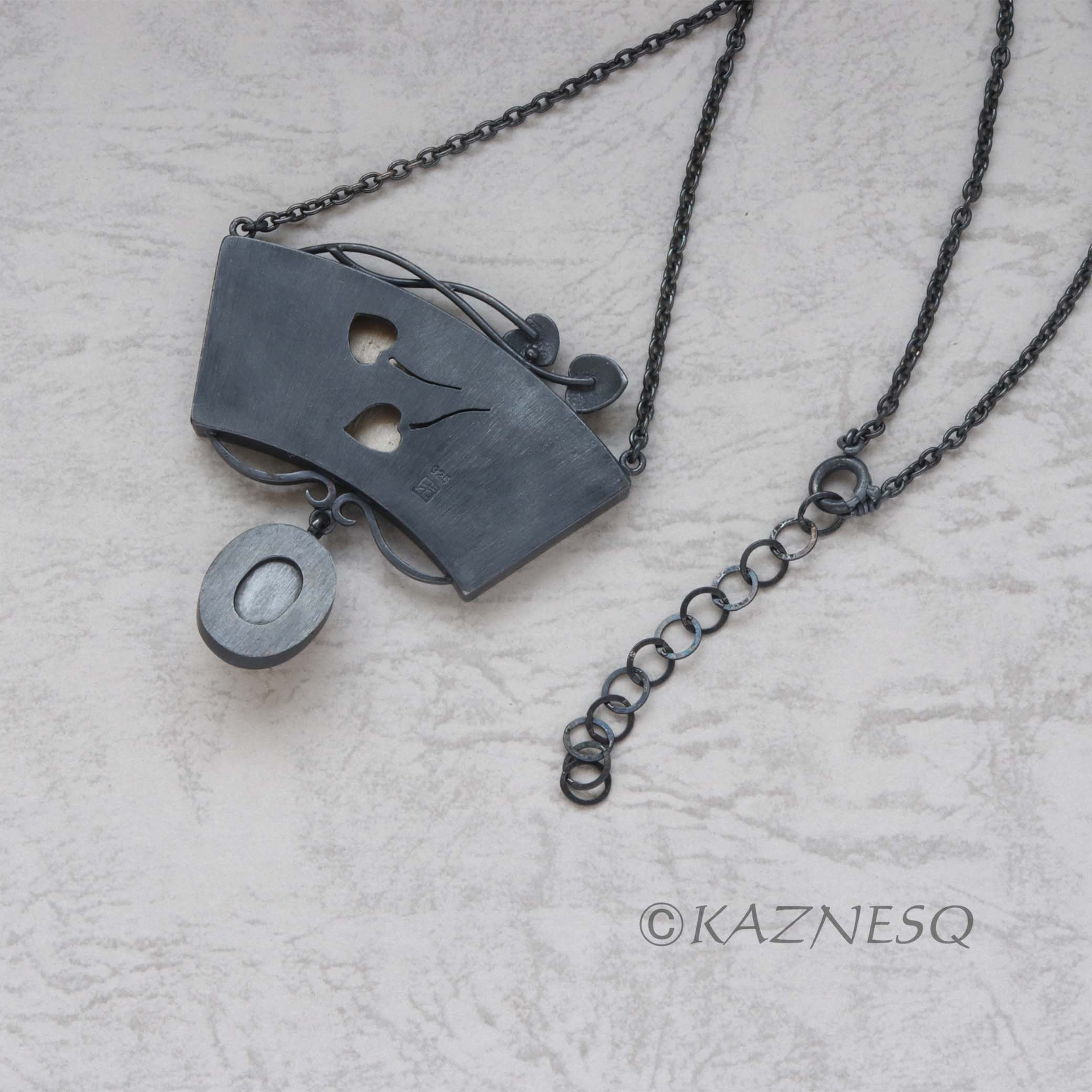 Keum Boo Leaves and Moon Pendant: Oxidized Silver Necklace With Yellow ...
