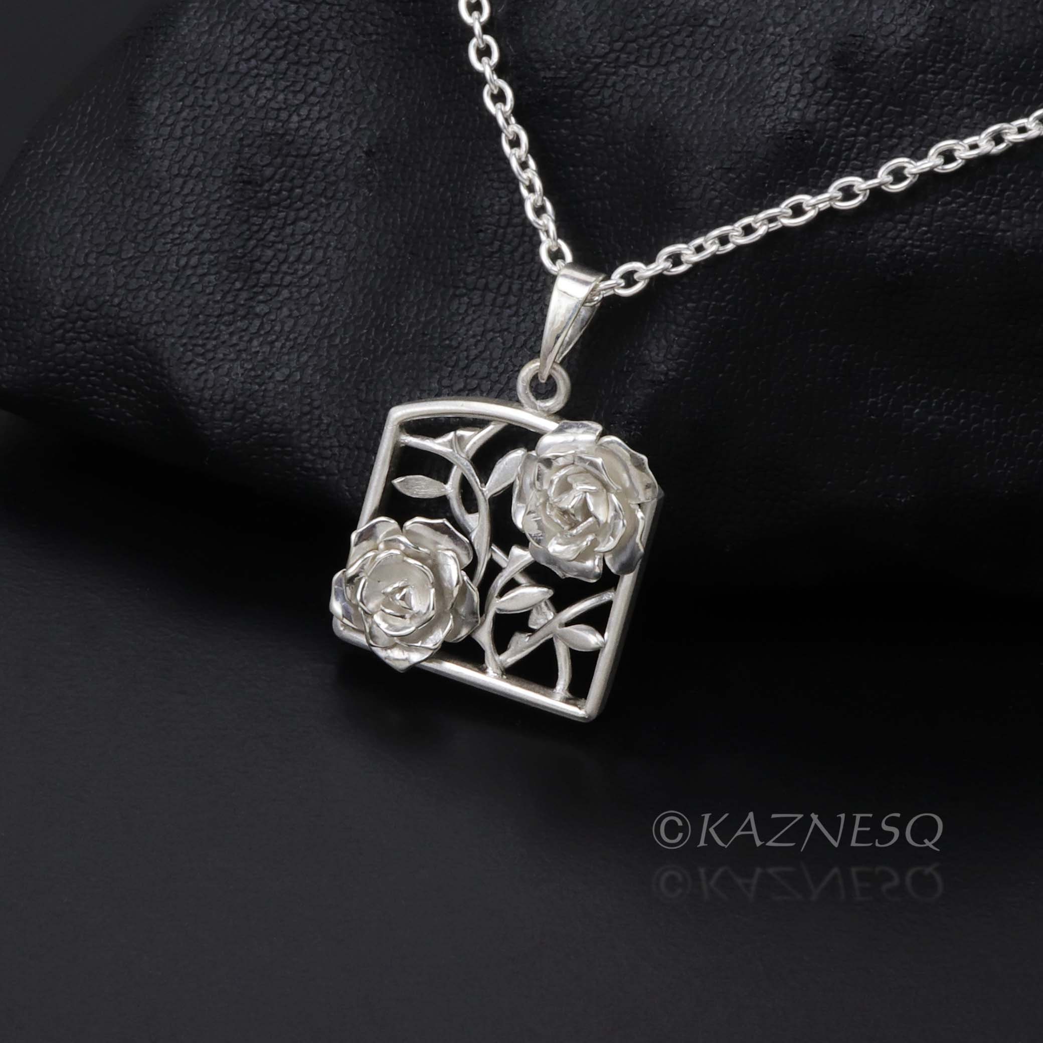 Fully Fabricated Rose Motif Silver Pendant Necklace - Etsy