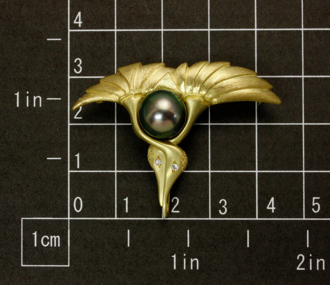 18K Gold Brooch Japanese Art Brooch Eternal Love Brooch Two | Etsy