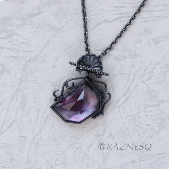 Amethyst Lined With Black Pearl Goth Taste Design Oxidized - Etsy