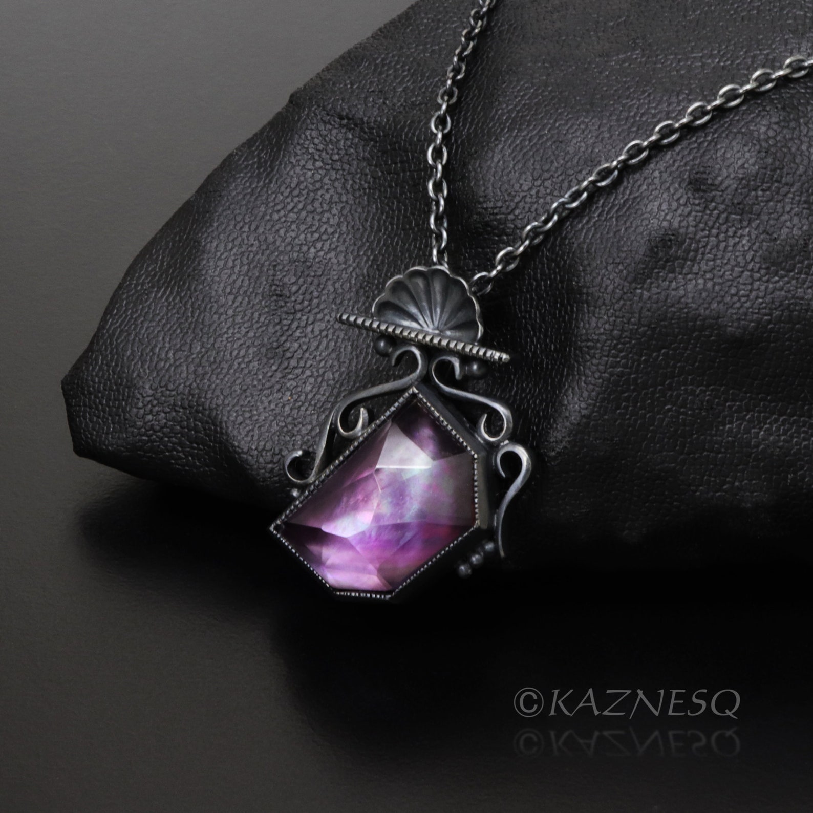 Amethyst Lined With Black Pearl Goth Taste Design Oxidized - Etsy
