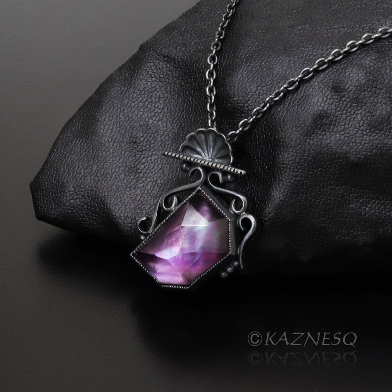 Amethyst Lined With Black Pearl Goth Taste Design Oxidized - Etsy