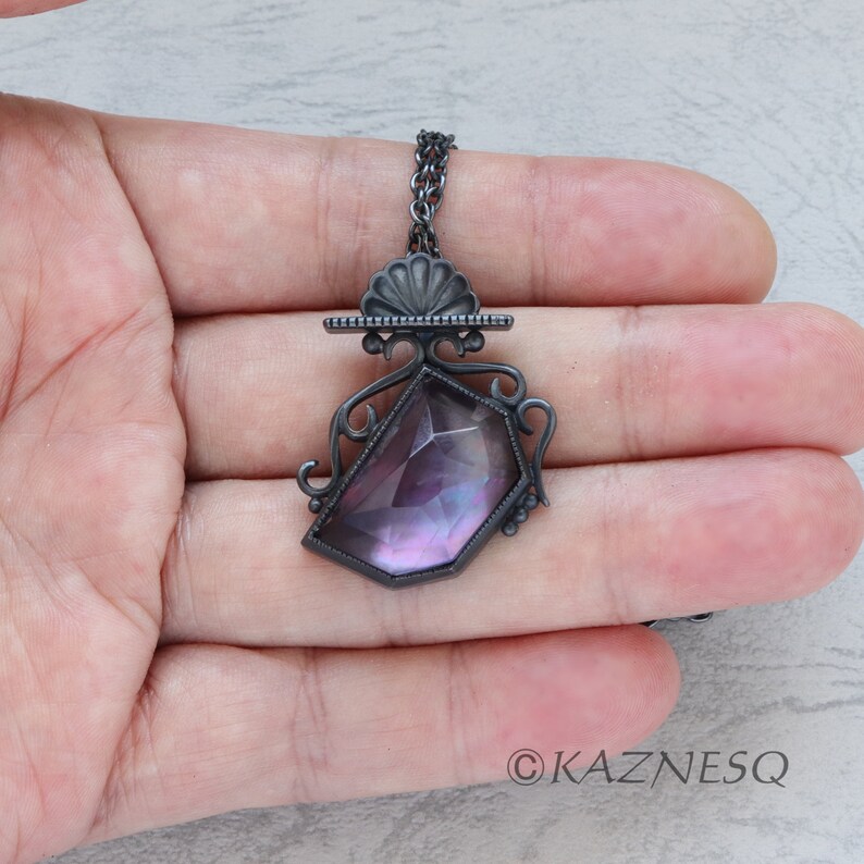 Amethyst Lined With Black Pearl Goth Taste Design Oxidized - Etsy
