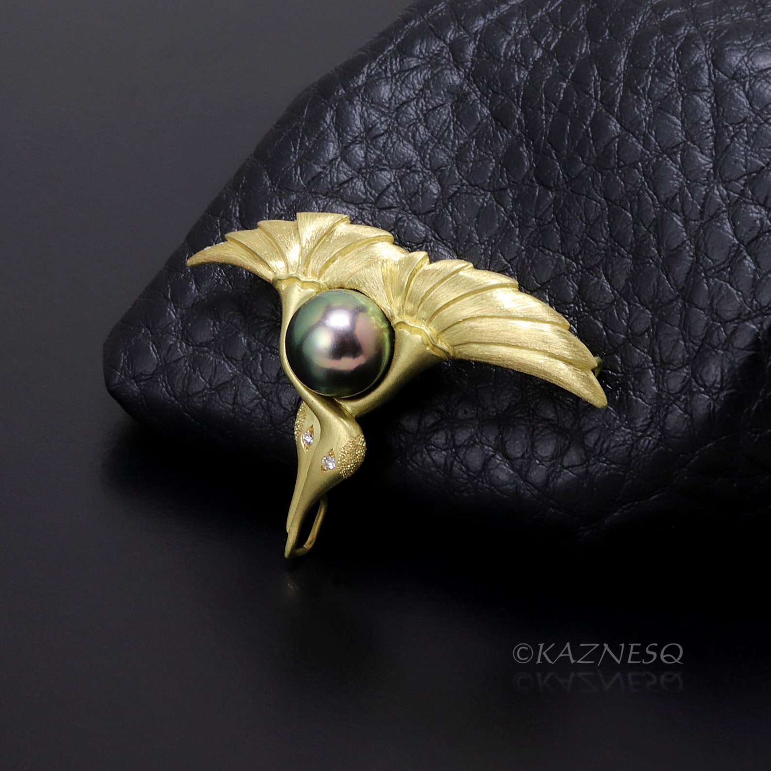 18K Gold Brooch, Japanese Art Brooch, Eternal Love Brooch, Two Cranes ...