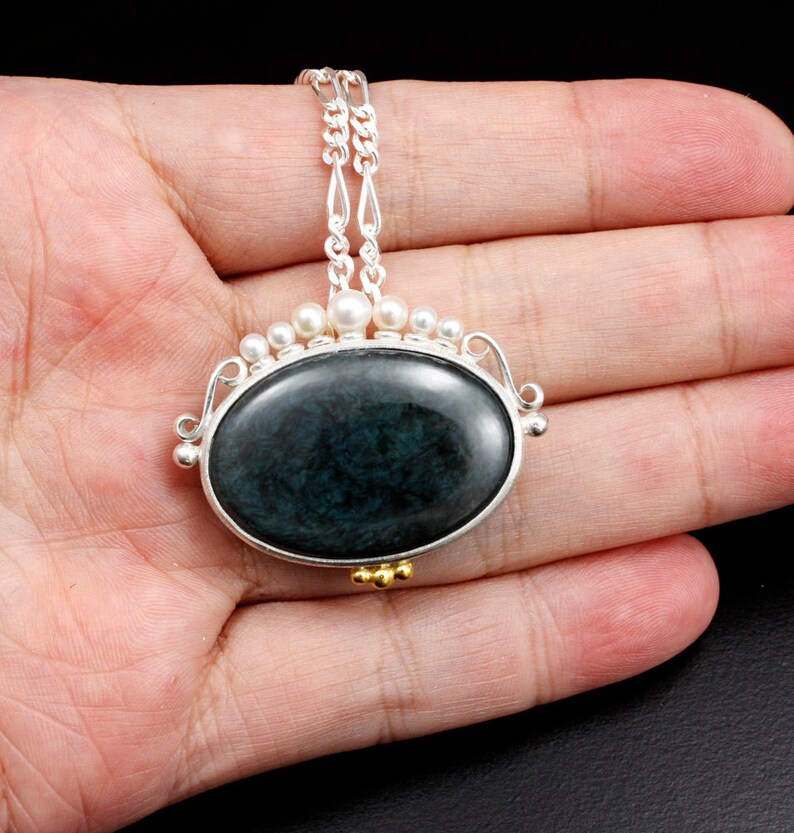 SALE: Velvet obsidian pendant necklace oval silver noble | Etsy