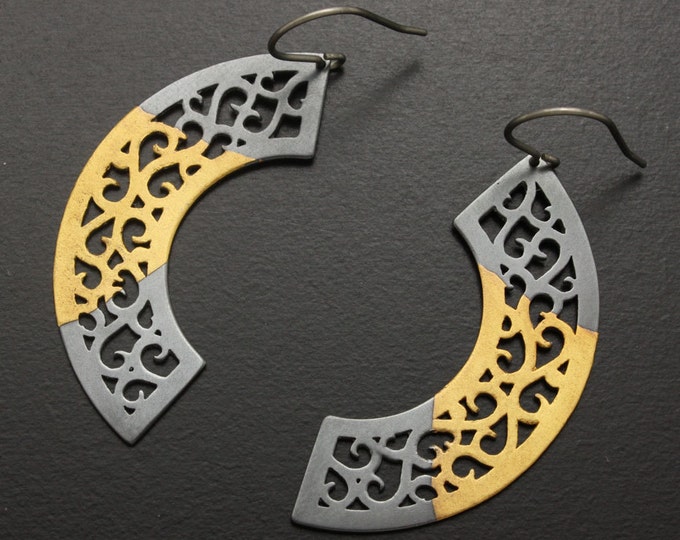 Open Work Arc Earrings of Fine Gold Keum Boo on Silver - Etsy