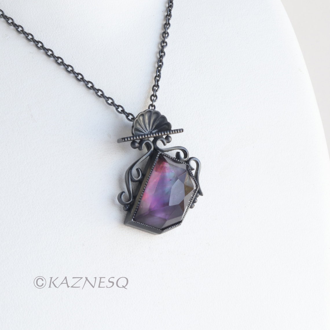 Amethyst Lined With Black Pearl Goth Taste Design Oxidized - Etsy