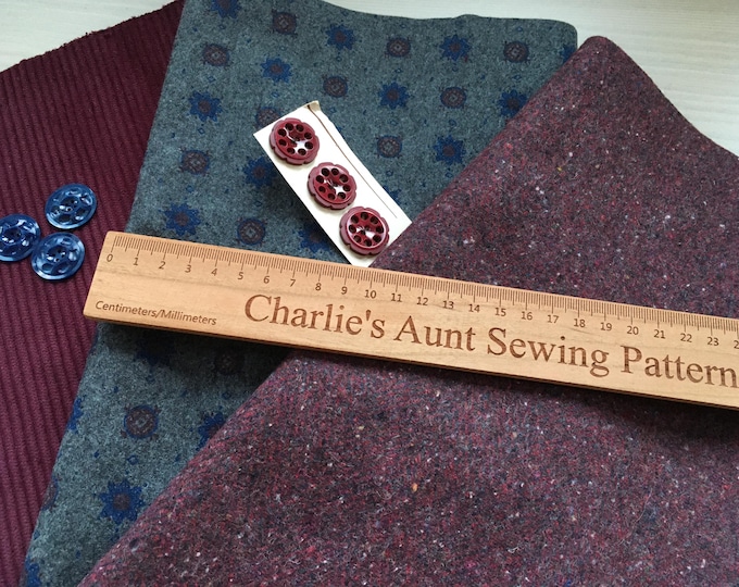 British Wool Tweed Fabric, Grey, Claret, Three Pieces, Pure Wool With ...