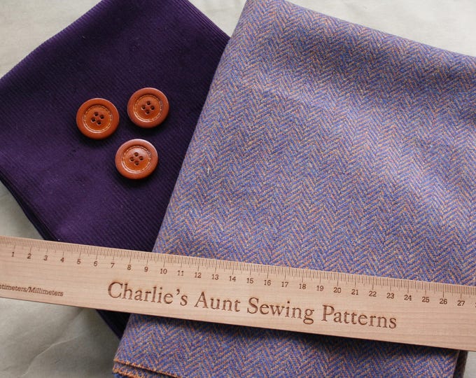 British Wool Tweed Fabric, Purple and Tan Herringbone Weave Tweed ...
