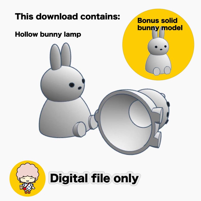 3D Printable Bunny Lamp and Bonus Bunny Figurine - 1:12 Dollhouse STL ...