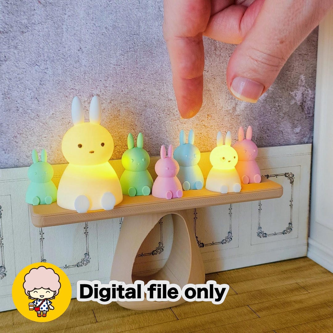 3D Printable Bunny Lamp and Bonus Bunny Figurine - 1:12 Dollhouse STL ...