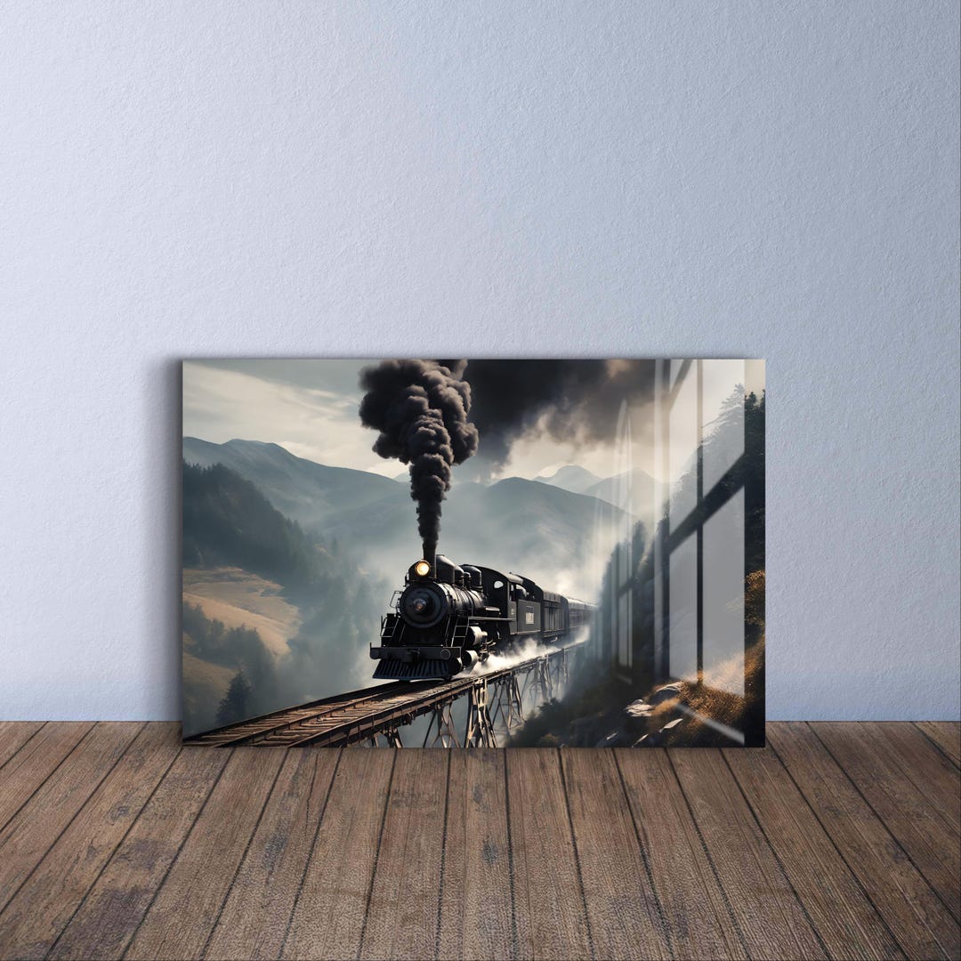 Steam Train Glass Wall Art: Modern Industrial Decor - Etsy