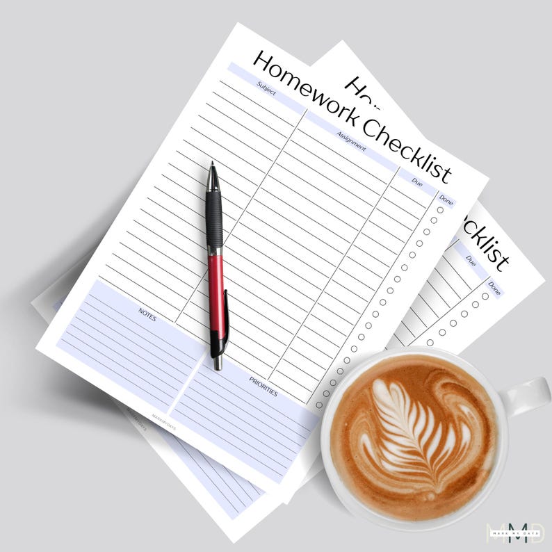Homework Checklist | Assignment Tracker | Homework Organizer ...