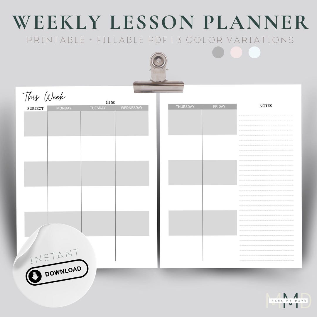 Printable Weekly Lesson Planner | Classroom Organizer (digital Download ...