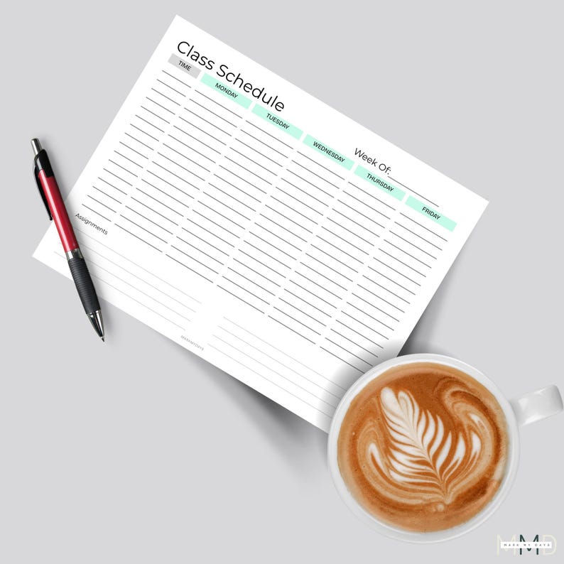 Editable Class Schedule | Printable Student Planner (digital Download ...