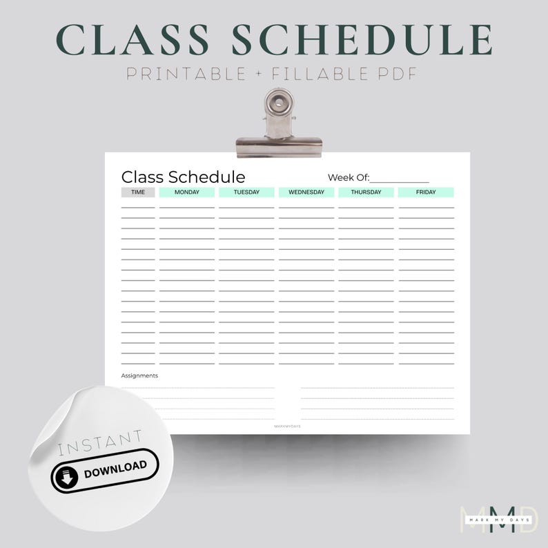 Editable Class Schedule | Printable Student Planner (digital Download ...