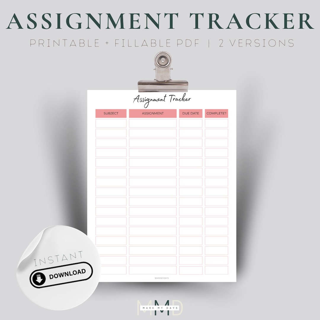 Student Assignment Tracker: Printable Fillable Planner (PDF) - Etsy