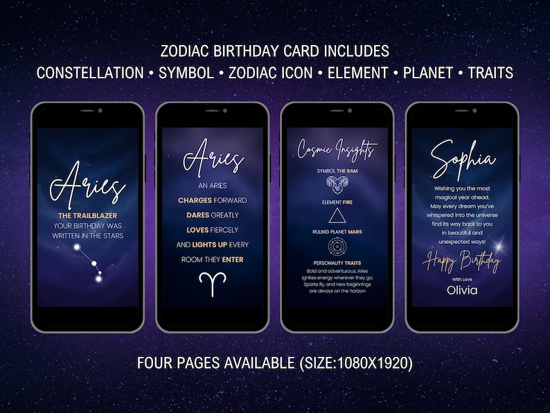 Aries Birthday Card. Digital Animated Zodiac Birthday E-card (canva ...