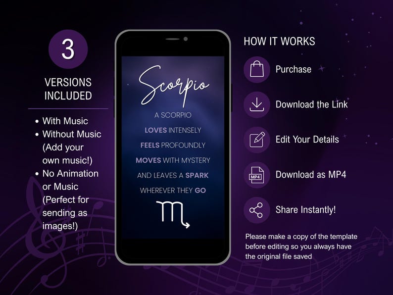 Scorpio Birthday Card. Digital Animated Zodiac E-card (canva Template ...